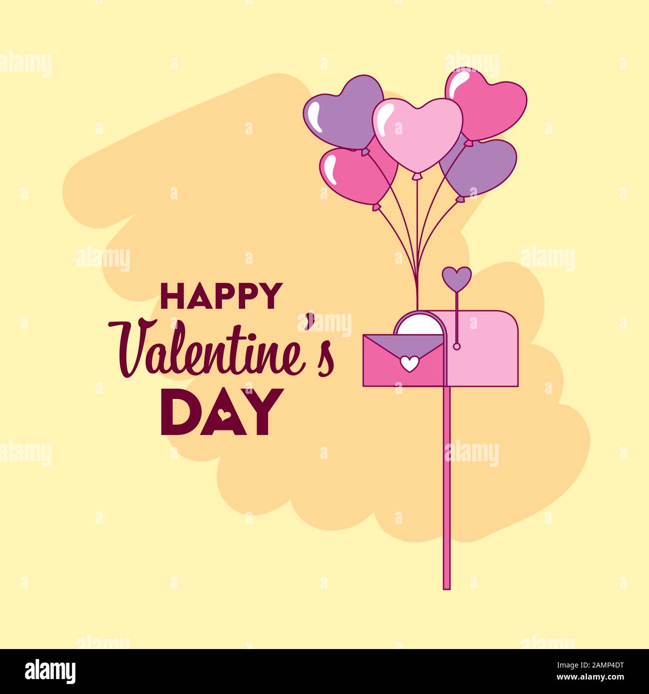 valentines day card with envelope and balloons helium Stock Vector ...
