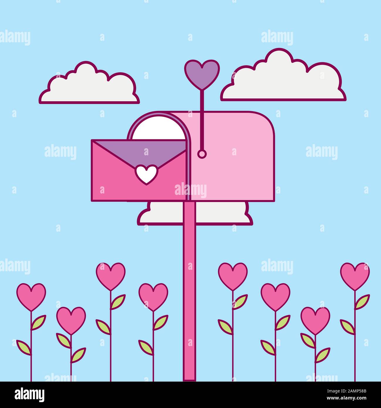 happy valentines day card with envelope in mailbox Stock Vector Image ...