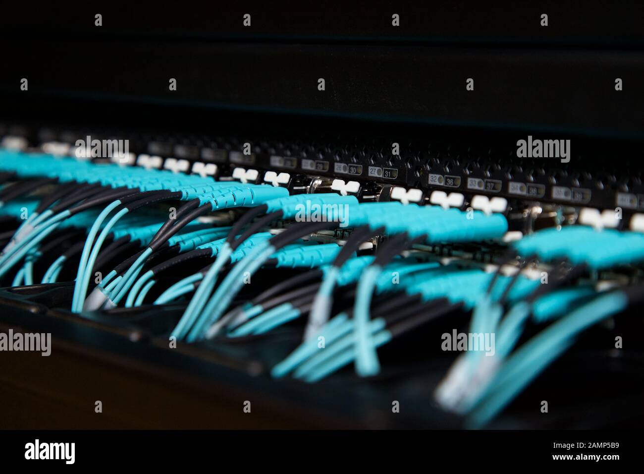 Close up shot of router cables in a data centre cabinet Stock Photo - Alamy