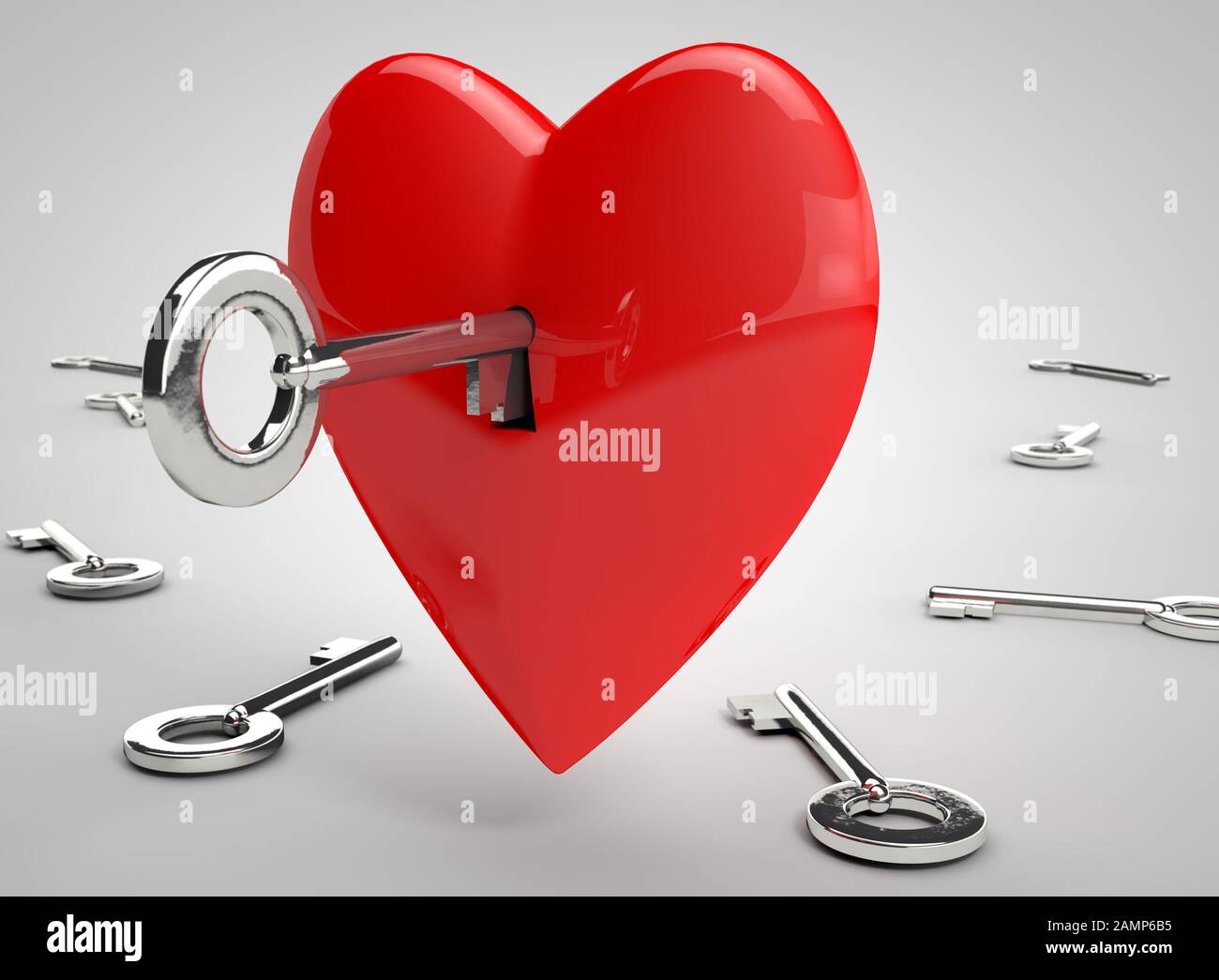 Hearts with keys. 3d render Stock Photo - Alamy