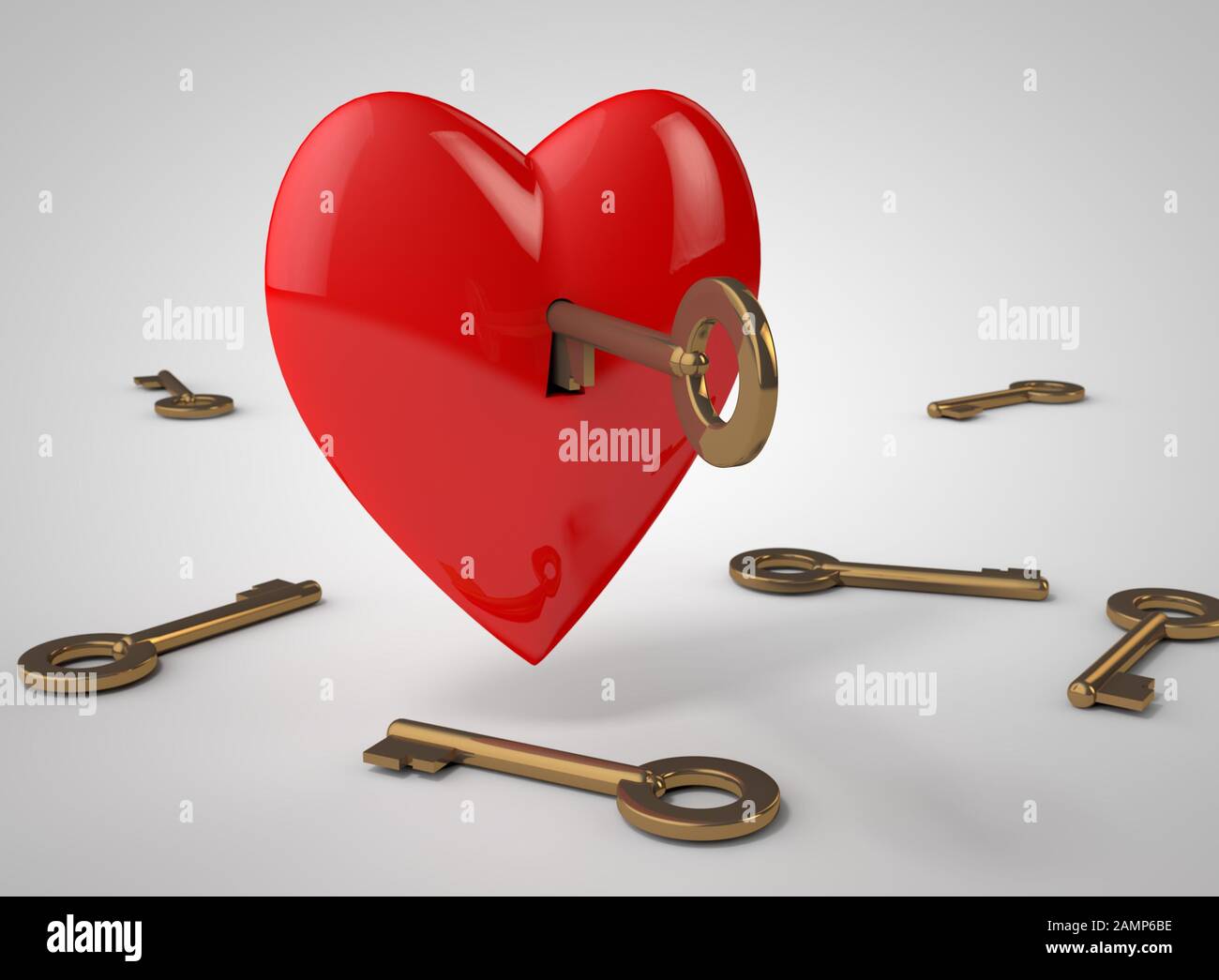 Hearts with keys. 3d render Stock Photo - Alamy