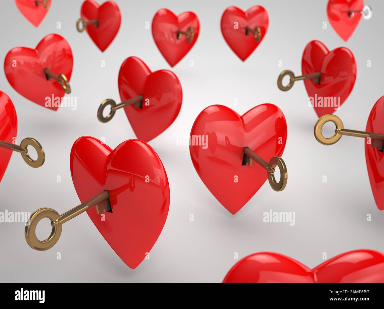 different Hearts with keys. 3d render Stock Photo - Alamy