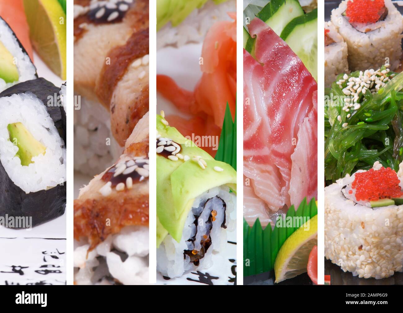 Collage of various sushi and rolls Stock Photo - Alamy