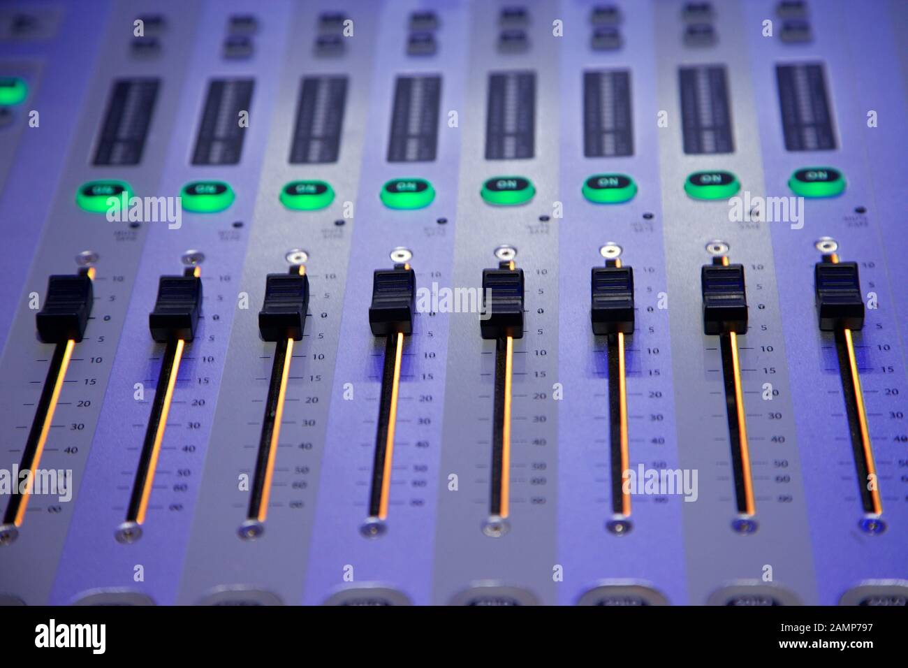 Fader switches on an audio mixing desk console Stock Photo - Alamy