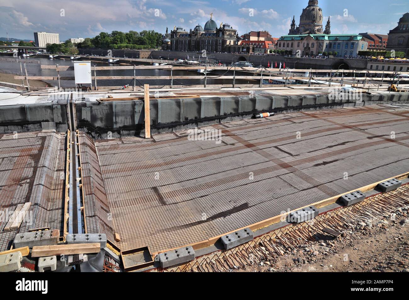 Bridge reconstruction works on Augustus Bridge in Dresden, Germany ...