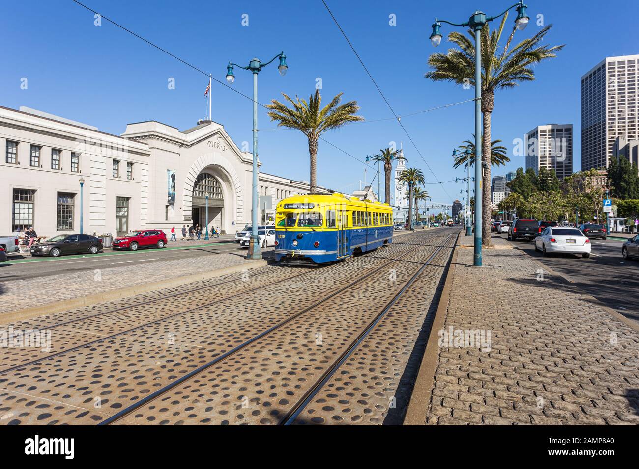 San Francisco - USA - July 5 2017: An historic tramway street car runs ...