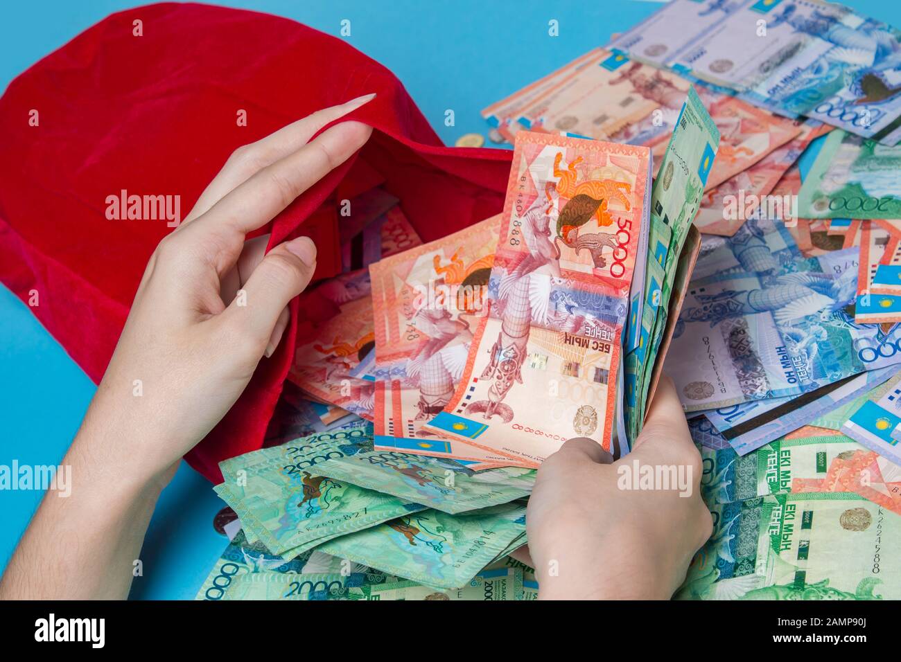 Paper banknotes tenge KZT. Tenge is the national currency of Kazakhstan ...