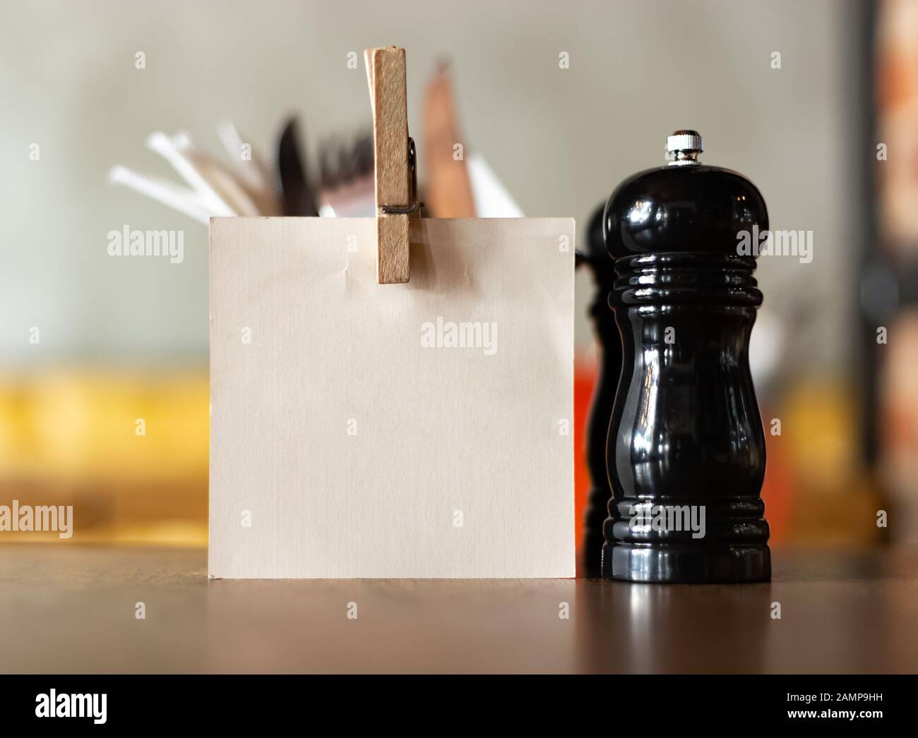 Blank sheet of paper on the table in cafeteria Stock Photo - Alamy