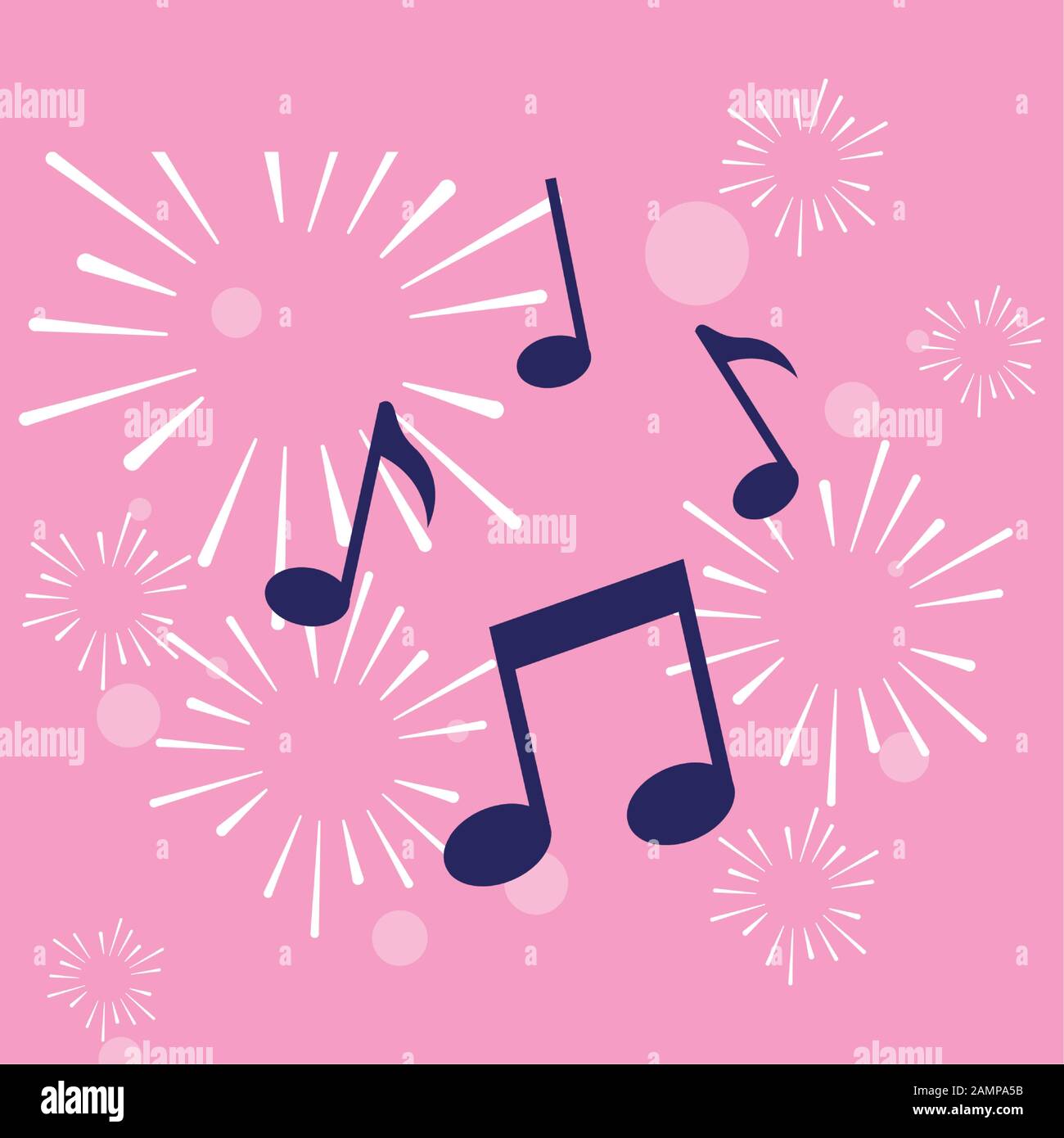 Notes and fireworks design, Music sound melody song musical art and ...