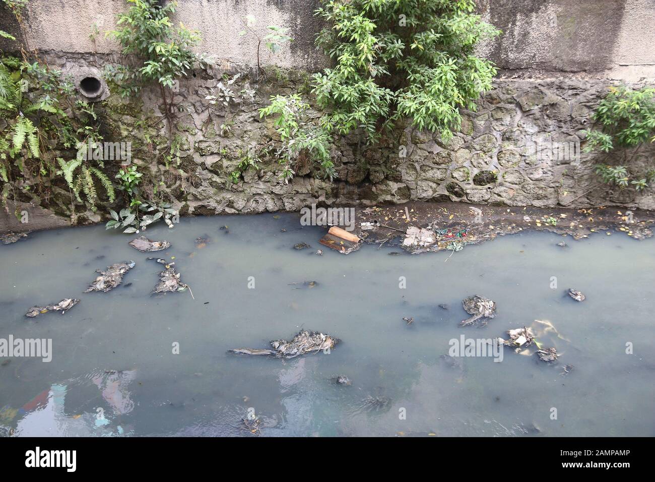 Manila city in Philippines. Dirty river garbage. Polluted water Stock ...