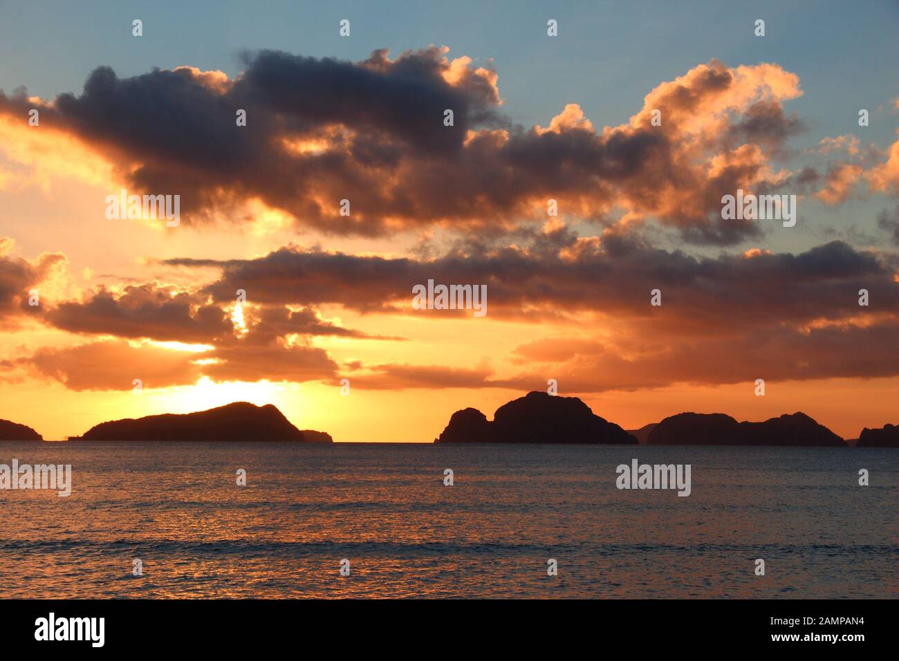 Sunset in Philippines - landscape in El Nido, Palawan island Stock ...
