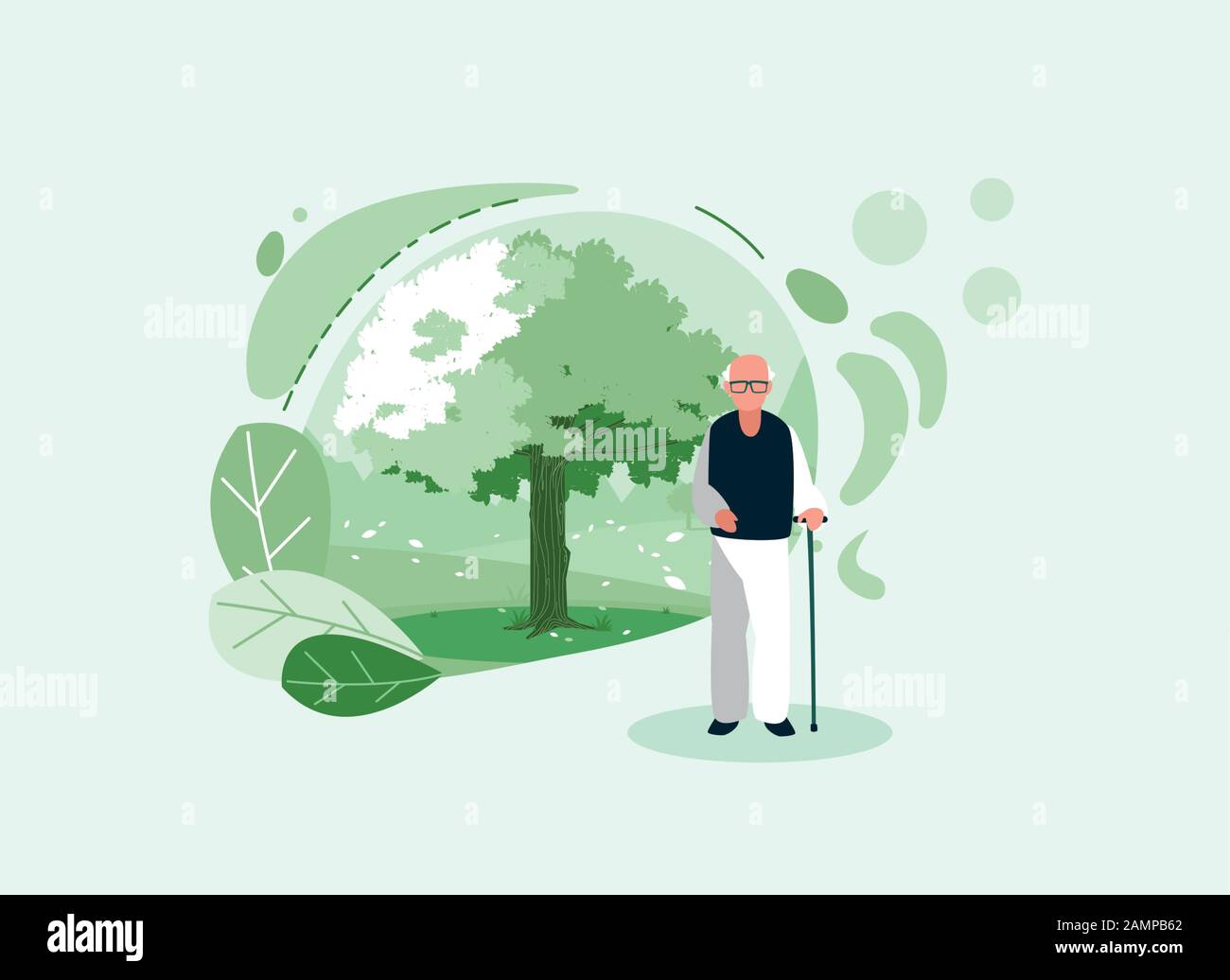 Grandfather in front of a tree design, Old man male person father ...