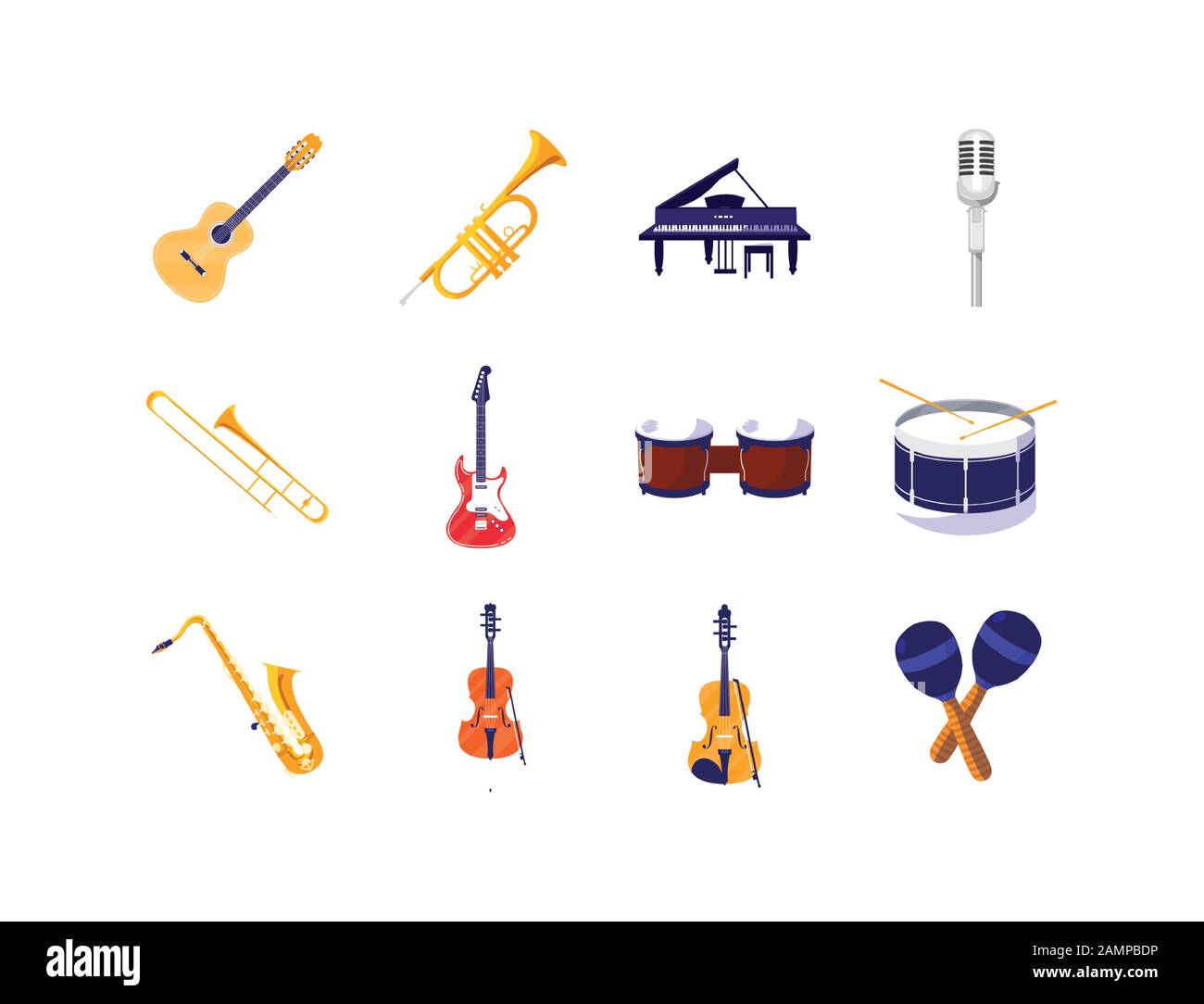 Instruments icon set design, Music festival sound melody song musical ...