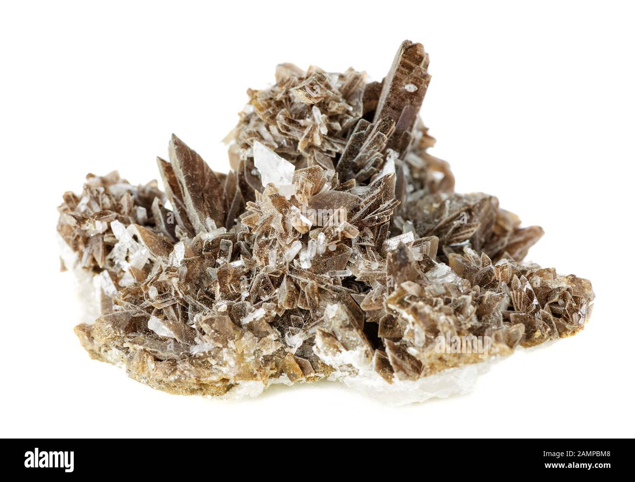 Mineralogical specimen of crystals of of axinite and quartz isolated on ...