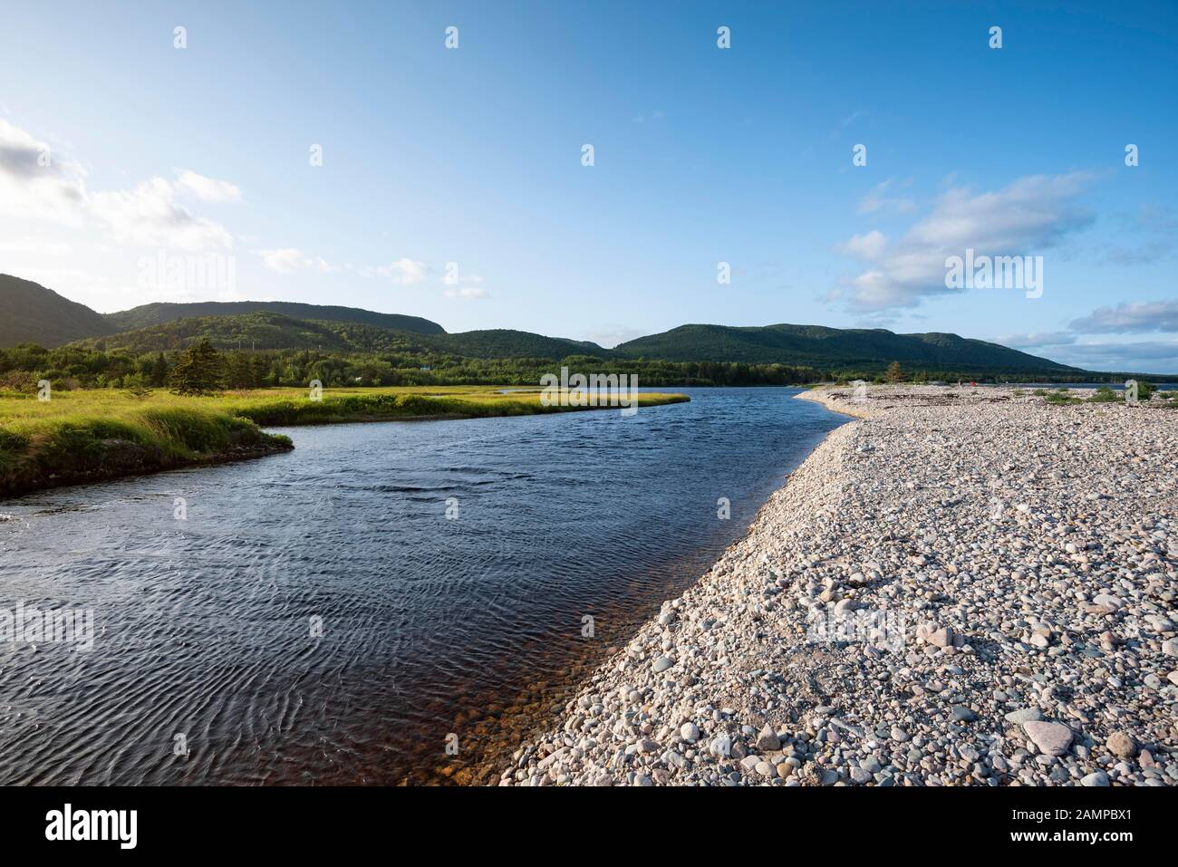 Gravel bank on the banks of Saint Ann Bay, Cape Breton Highlands ...