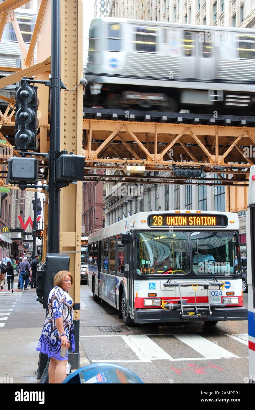 CHICAGO, USA - JUNE 26, 2013: People ride city bus in Chicago. Chicago ...