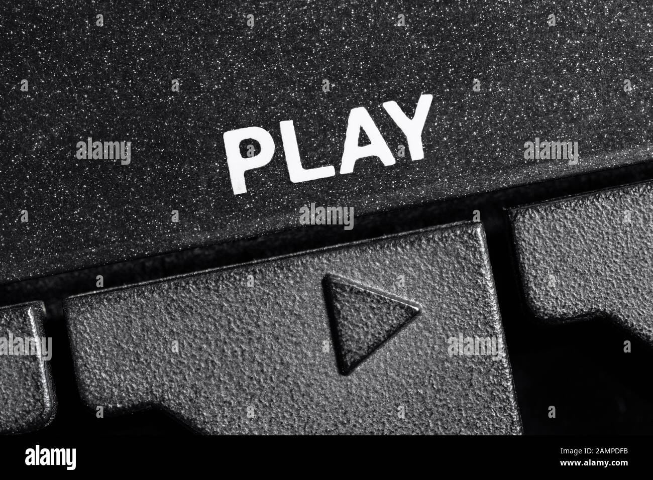 Macro close up photograph of old tape machine play button Stock Photo ...