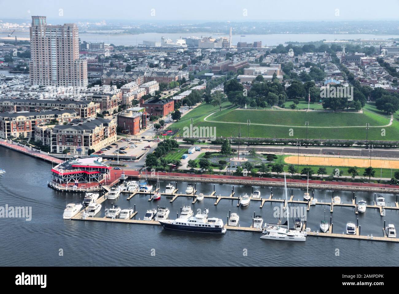 Baltimore city aerial view with Federal Hill and Riverside districts ...
