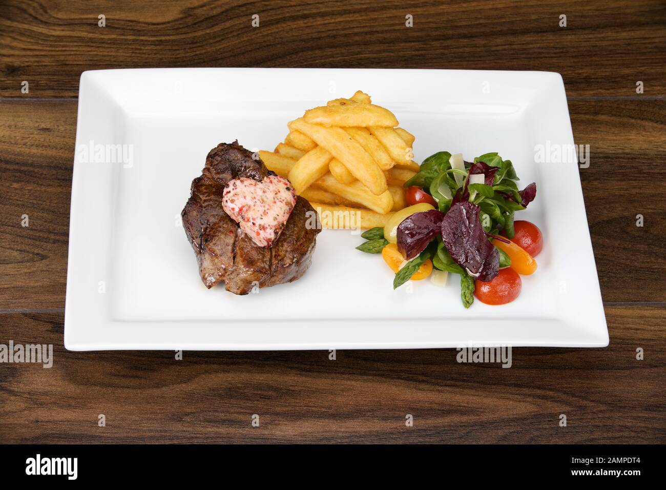 Irish fillet of beef steak with french fries and salad Stock Photo - Alamy