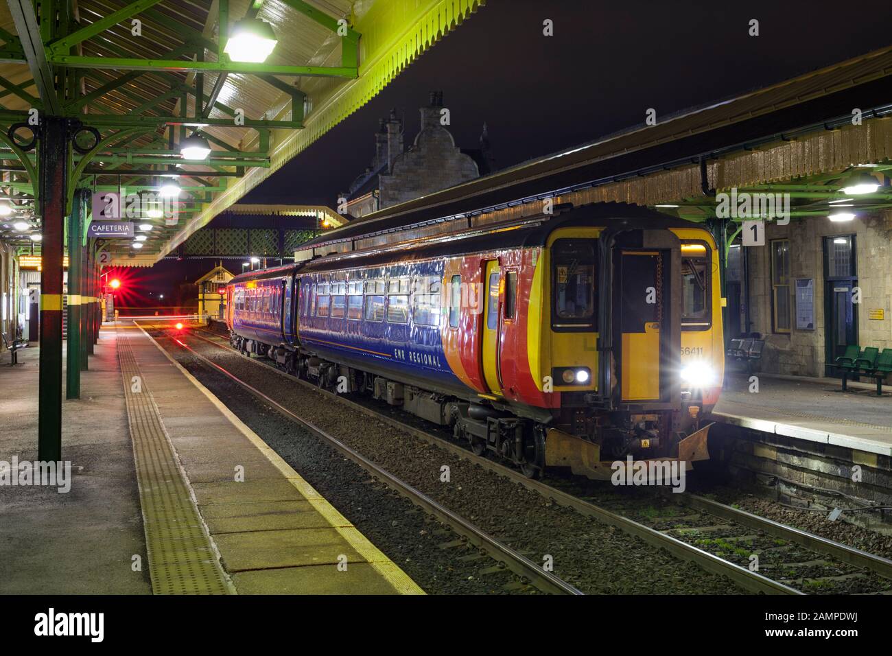 East Midlands railway class 156 sprinter train at Worksop railway ...