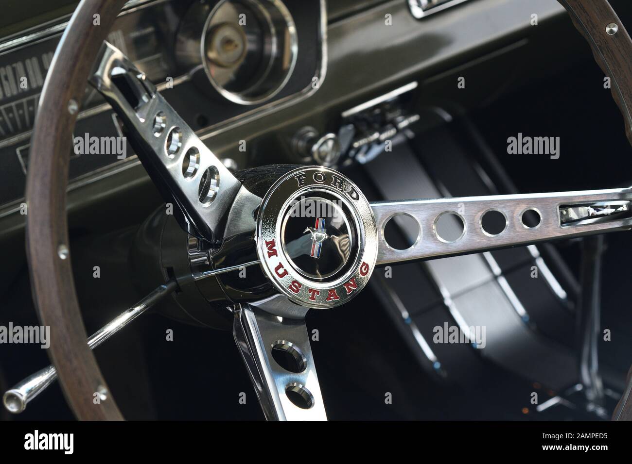 1965 Ford Mustang steering wheel and instrument panel Stock Photo - Alamy