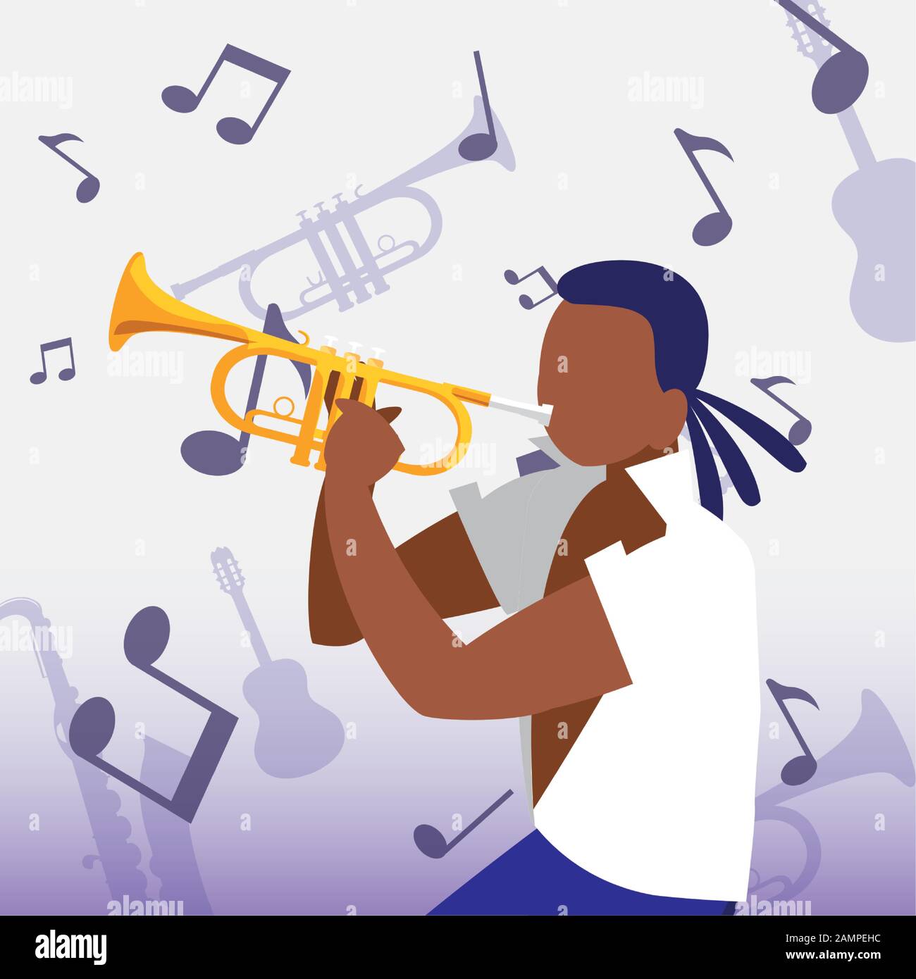 Musician man with trumpet design, Music festival sound melody song ...