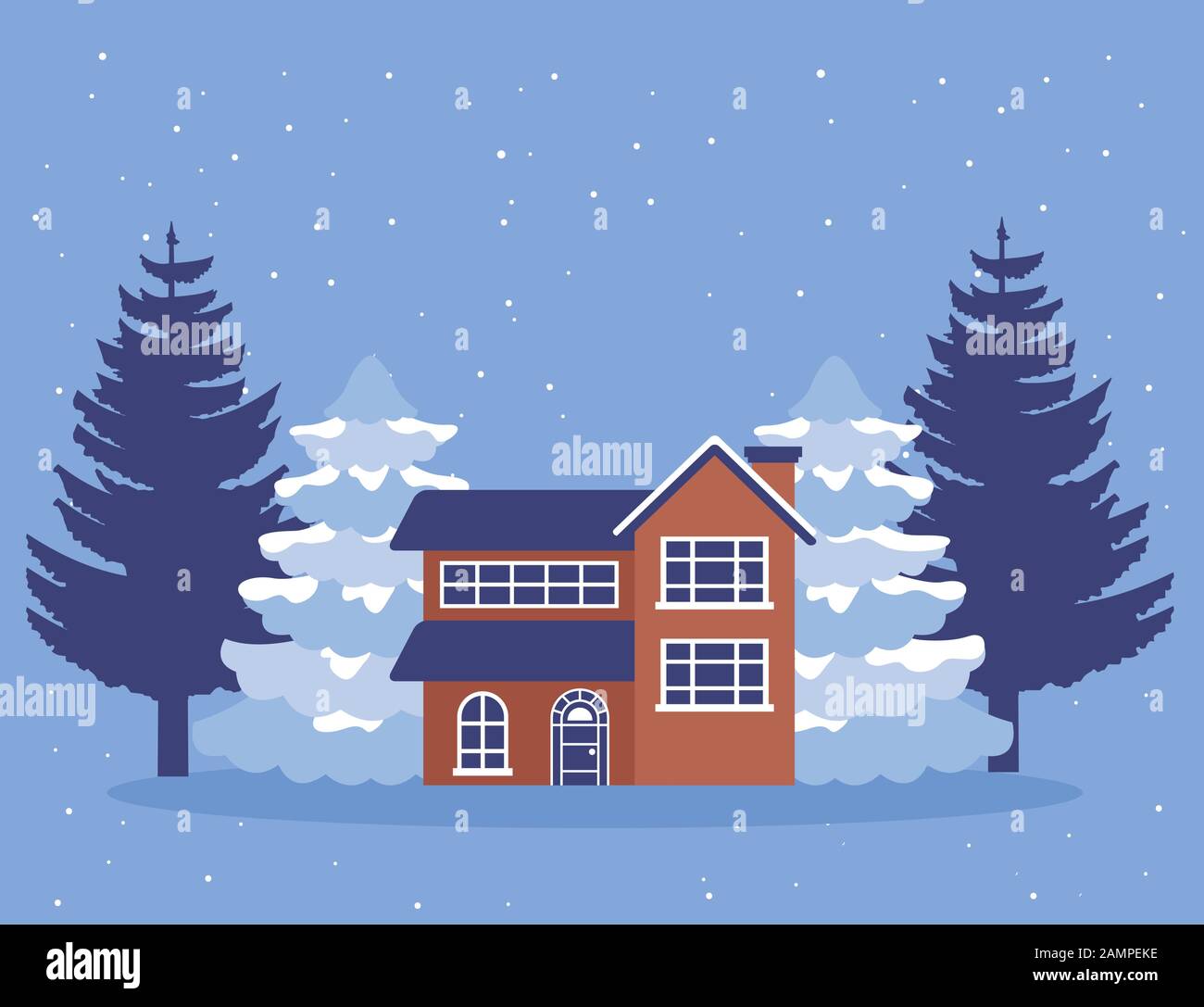 Winter scenery in evening Stock Vector Images - Alamy