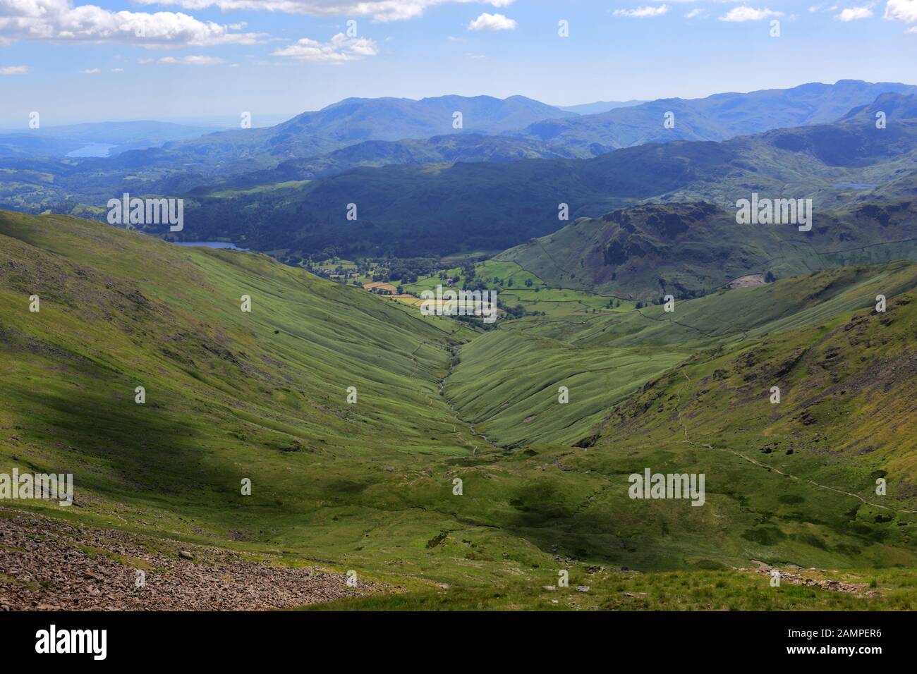 View through the Great Tongue valley, Grisedale Forest, Lake District ...