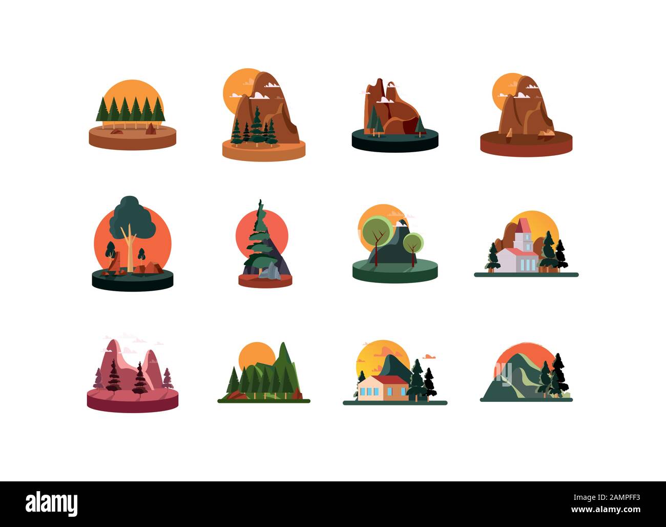 Icon set design, Landscapes nature earth eco ecology conservation bio ...