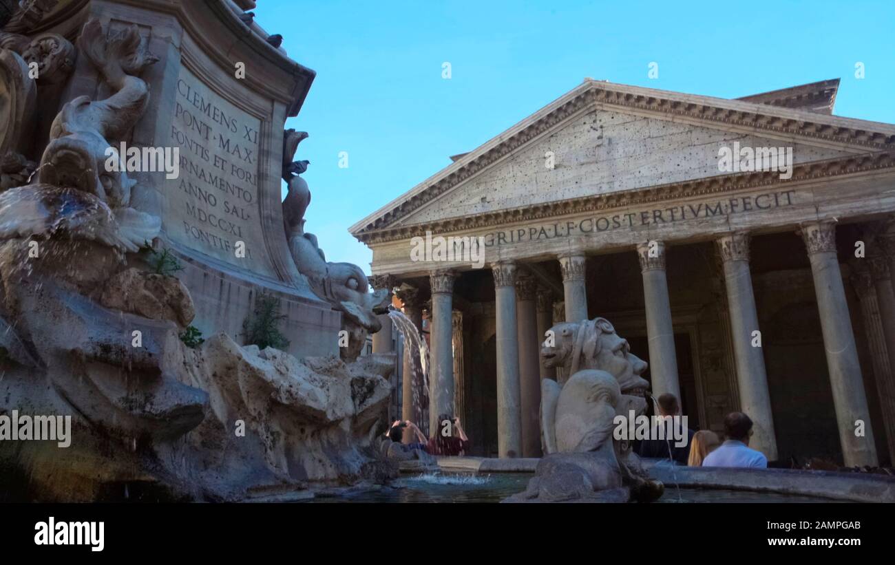 Ancient inscriptions on Pantheon fountain in Rome, historical place in ...