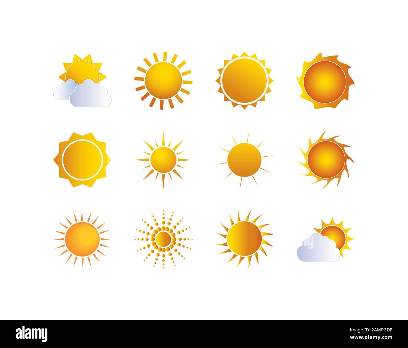 Sun icon set design, summer nature tropical season holiday sunny ...