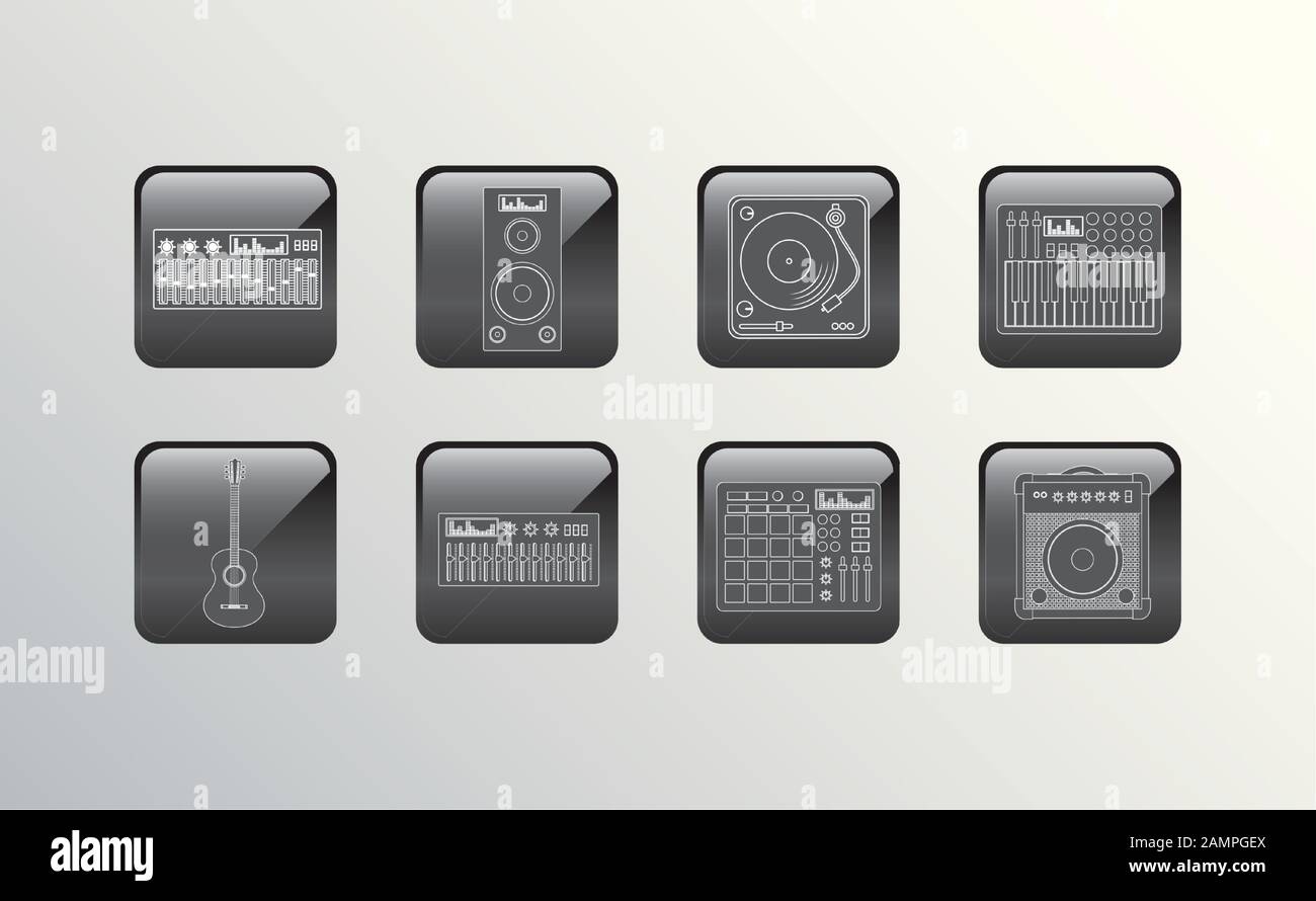 music and dj icon set pack, High Quality variety symbols Vector ...
