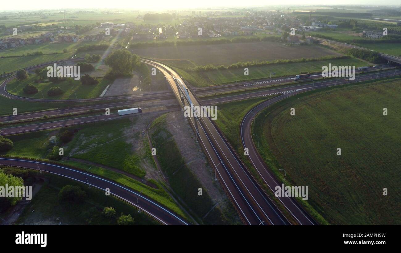 Traffic on modern complex road intersection transport infrastructure ...