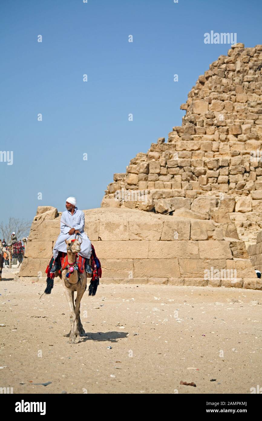 Camel Rider at The Pyramids and Sphinx Giza plateau Cairo Egypt Stock ...