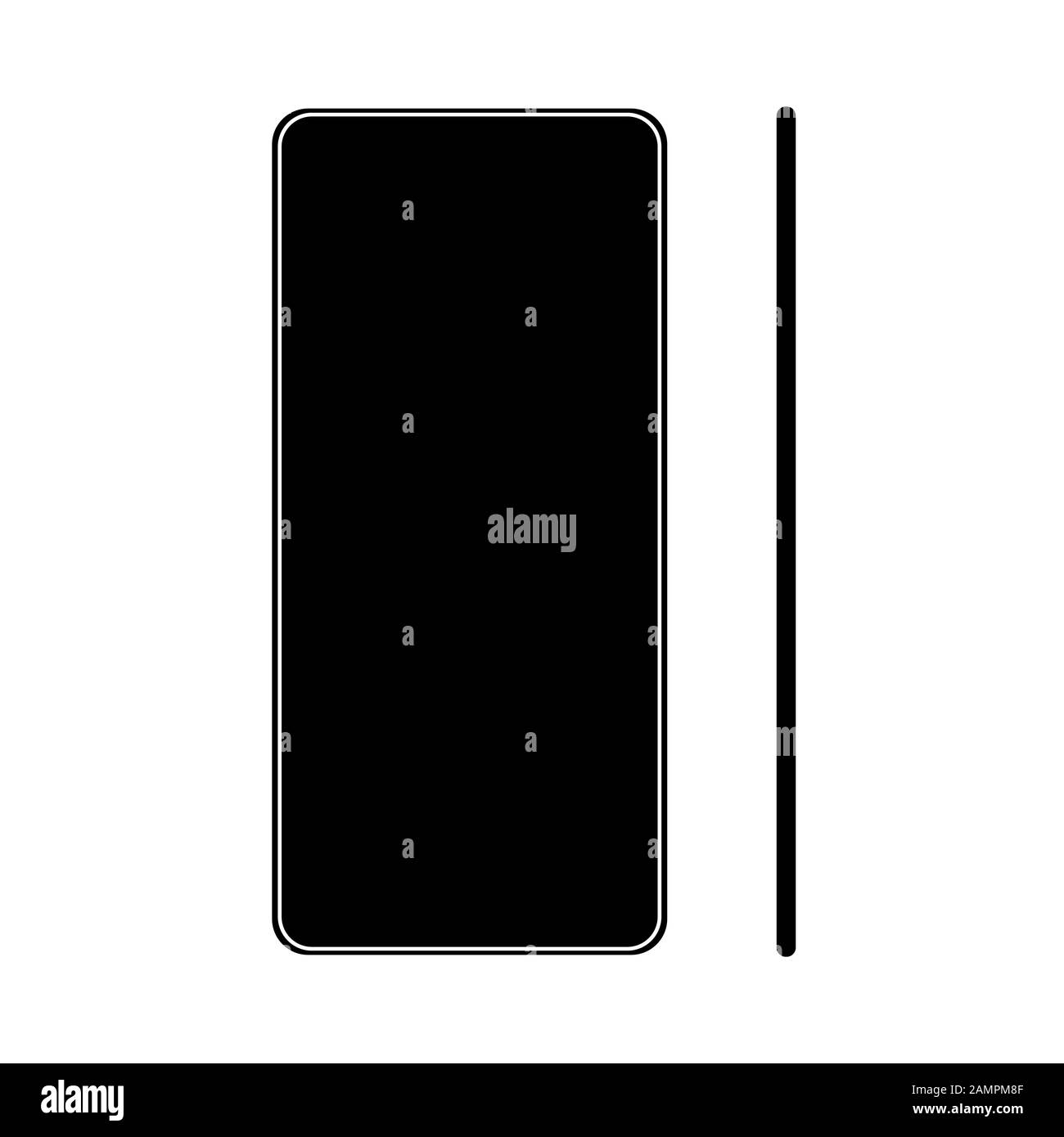 Modern ultrathin smartphone. Front and side view. Black screen. Flat ...