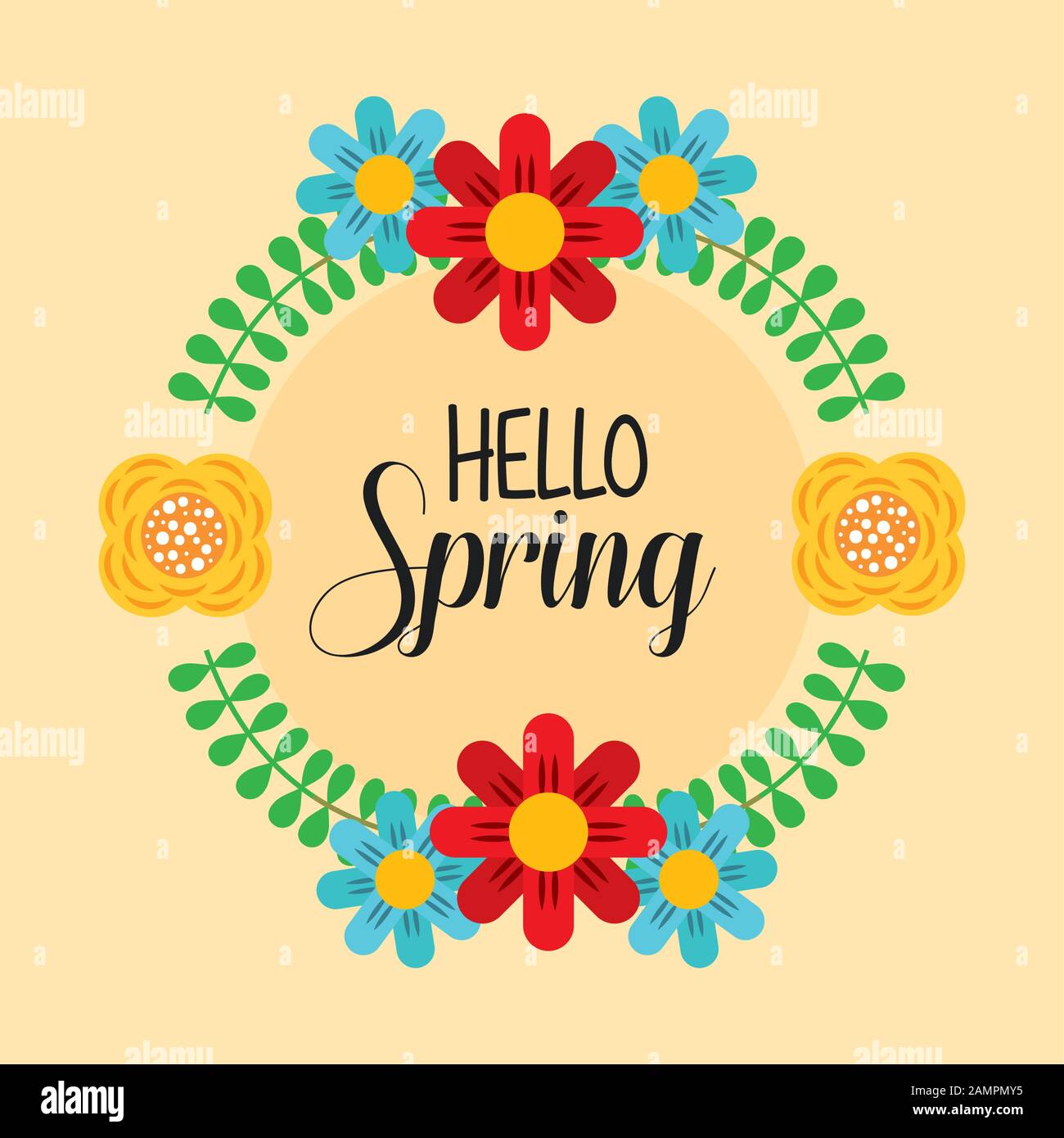 hello spring poster with wreath floral frame Stock Vector Image & Art ...
