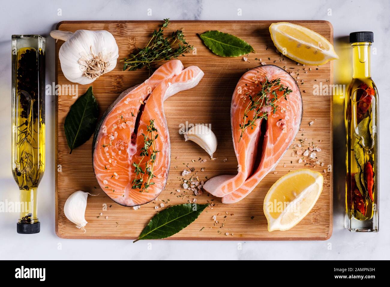 Healthy Food - Atlantic salmon steak with ingredients Stock Photo - Alamy