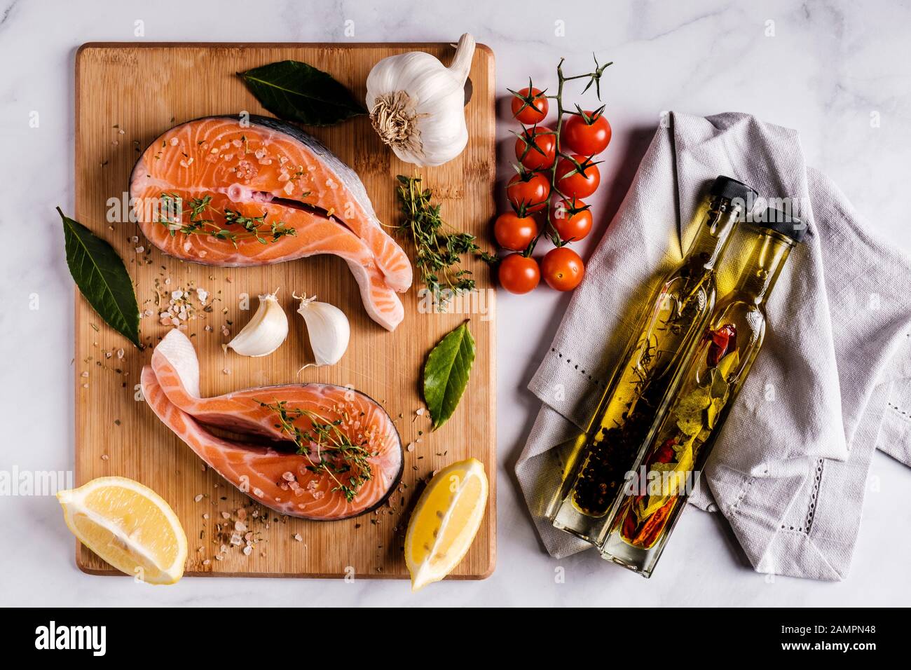 Healthy Food - Atlantic salmon steak with ingredients Stock Photo - Alamy