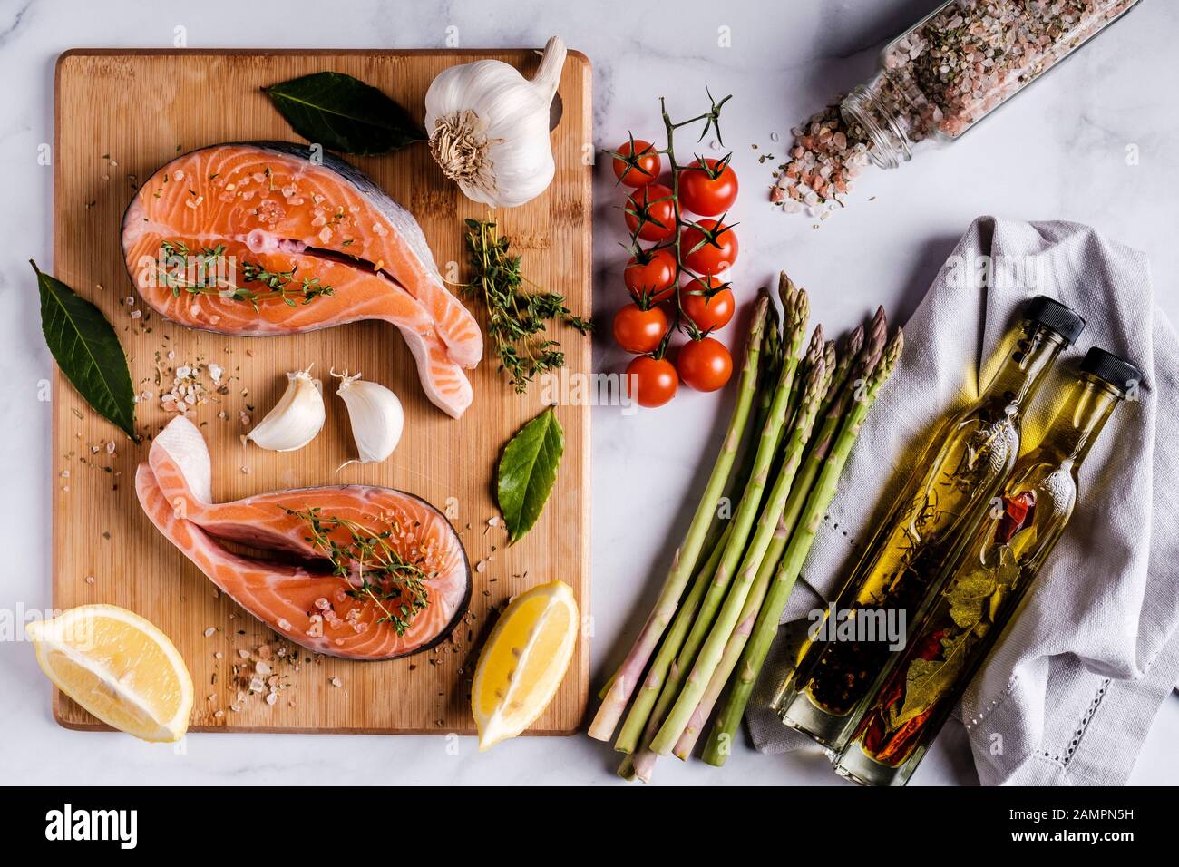 Healthy Food - Atlantic salmon steak with ingredients Stock Photo - Alamy