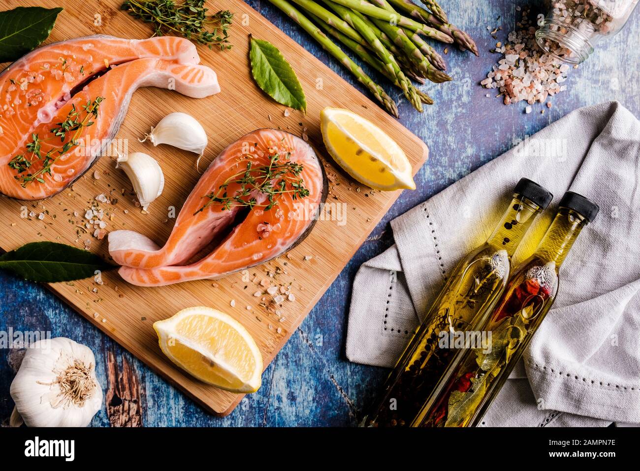 Healthy Food - Atlantic salmon steak with ingredients Stock Photo - Alamy