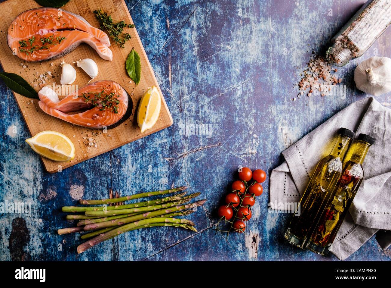 Healthy Food - Atlantic salmon steak with ingredients Stock Photo - Alamy