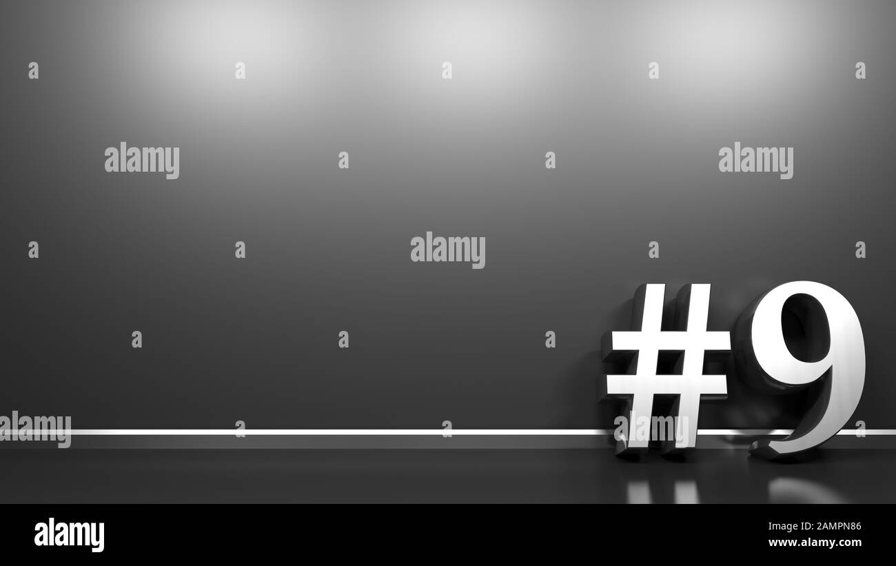 Black glossy background wall with satin chrome metallic Number Nine ...