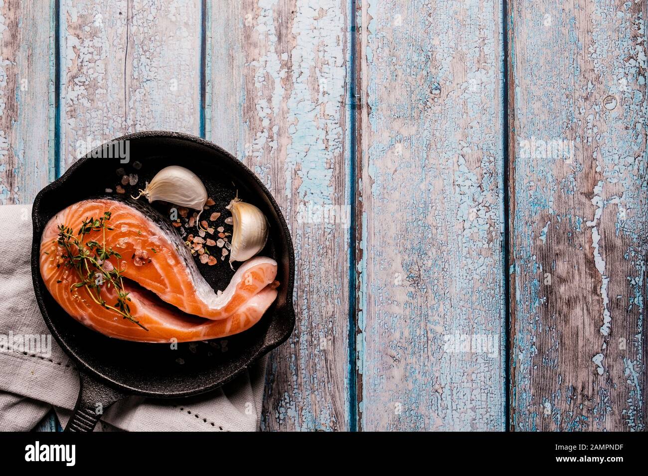 Healthy Food - Atlantic salmon steak with ingredients Stock Photo - Alamy