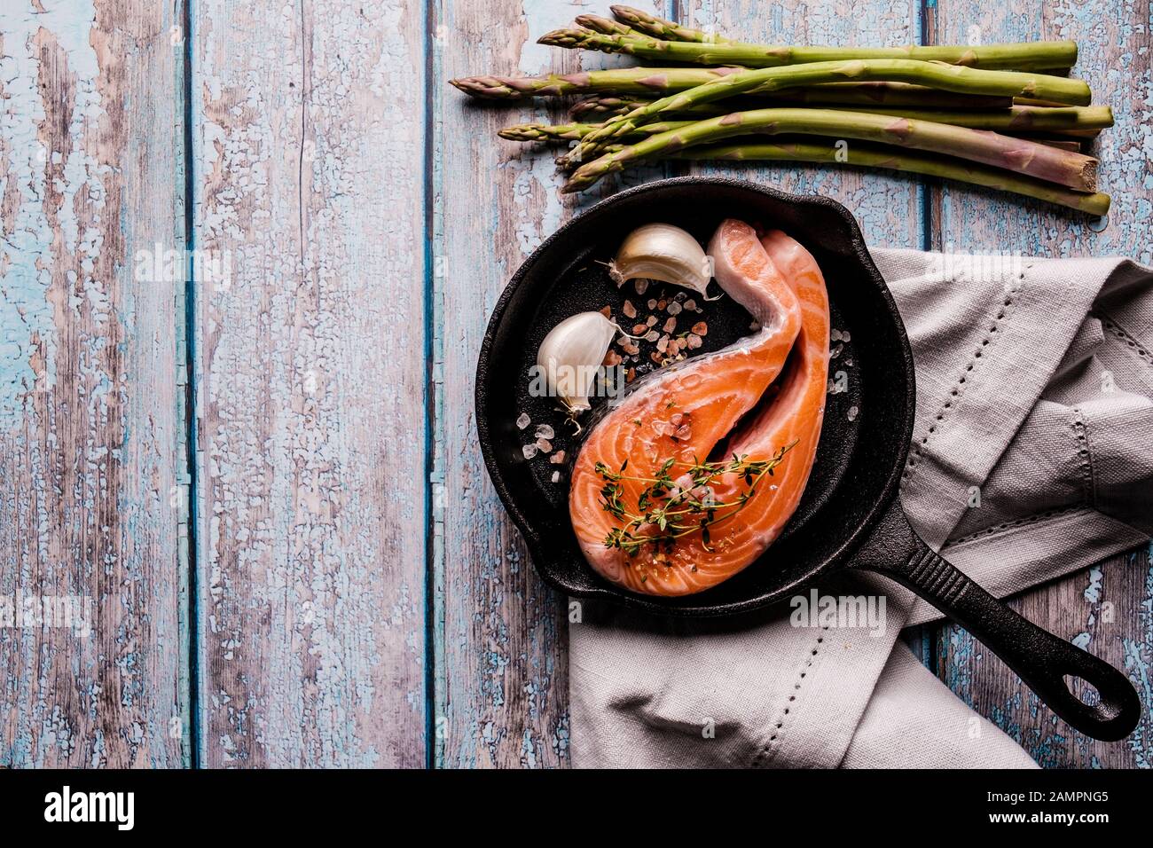 Healthy Food - Atlantic salmon steak with ingredients Stock Photo - Alamy