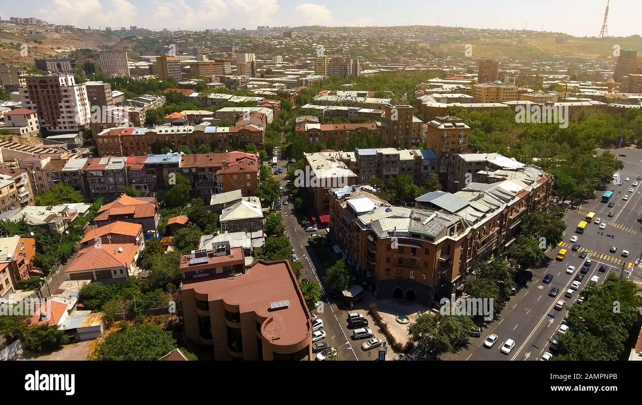 Yerevan city with old buildings and streets, aerial panoramic view ...