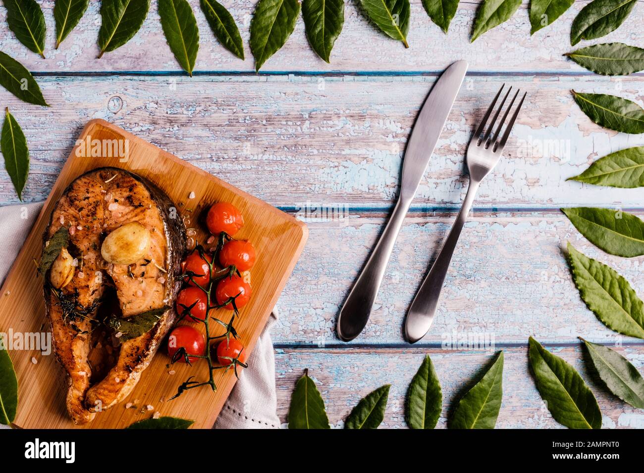 Healthy Food - Atlantic salmon steak with ingredients Stock Photo - Alamy