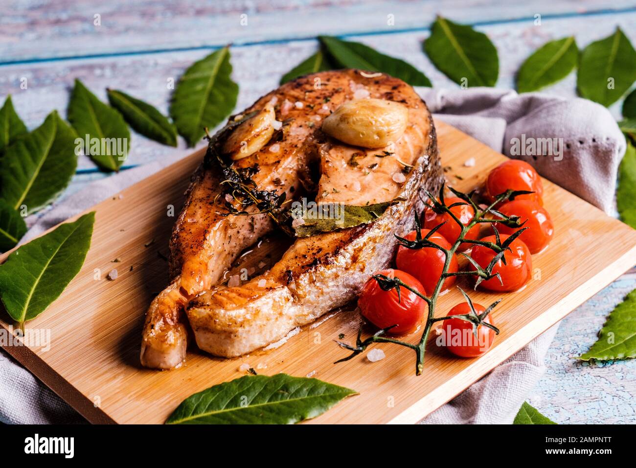 Healthy Food - Atlantic salmon steak with ingredients Stock Photo - Alamy