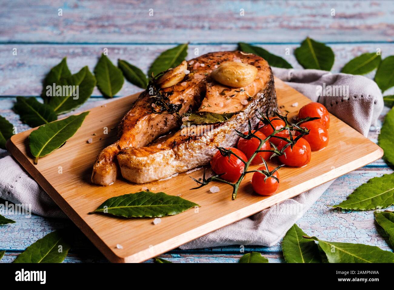 Healthy Food - Atlantic salmon steak with ingredients Stock Photo - Alamy