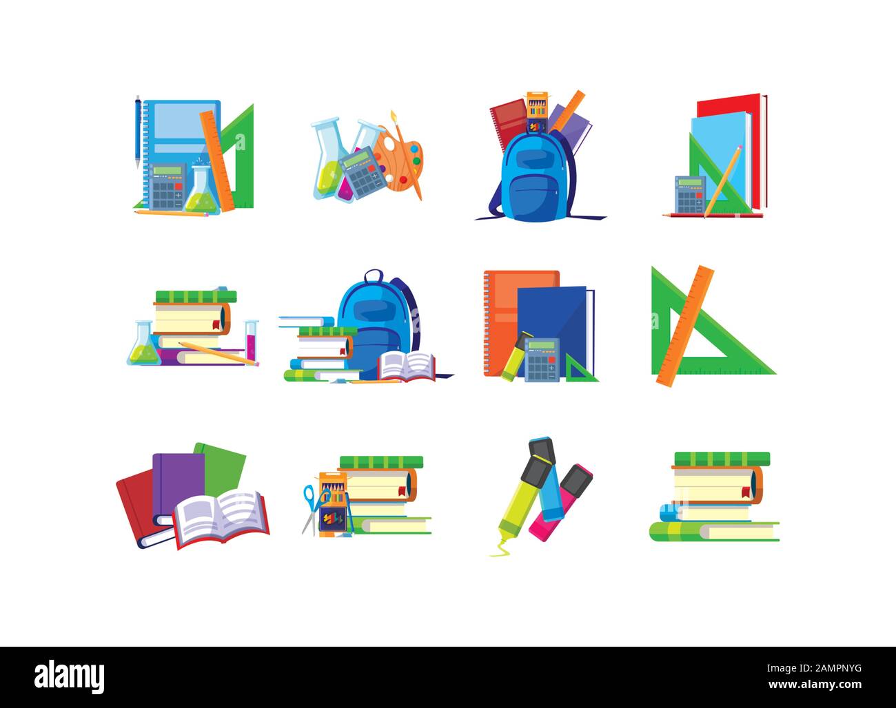 School icon set design, Eduaction class lesson knowledge preschooler ...