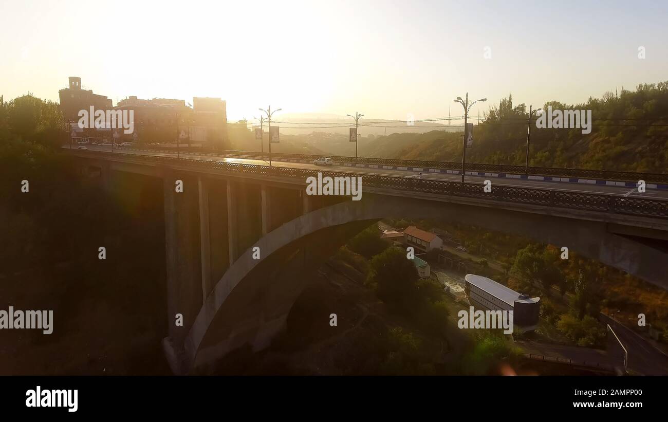 Transport movement on Kievyan Bridge crossing Hrazdan river, Yerevan ...